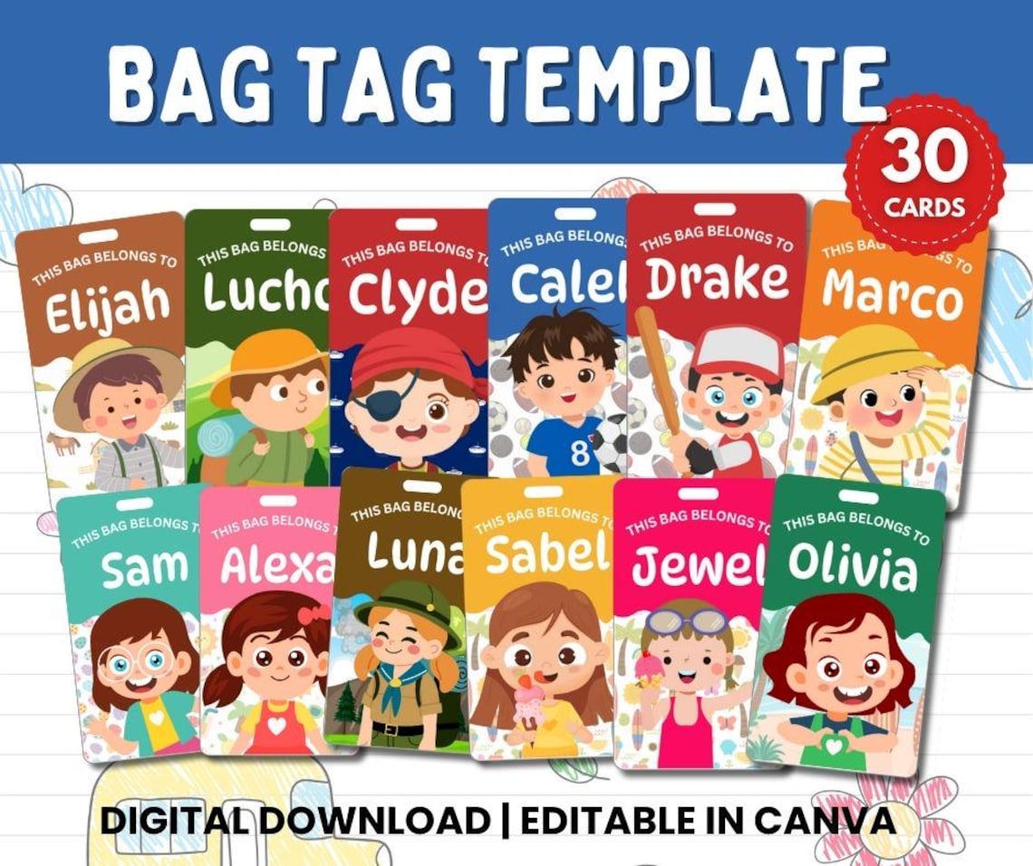 Kids Bag Tag Template | Editable School Luggage Tags in Canva ...