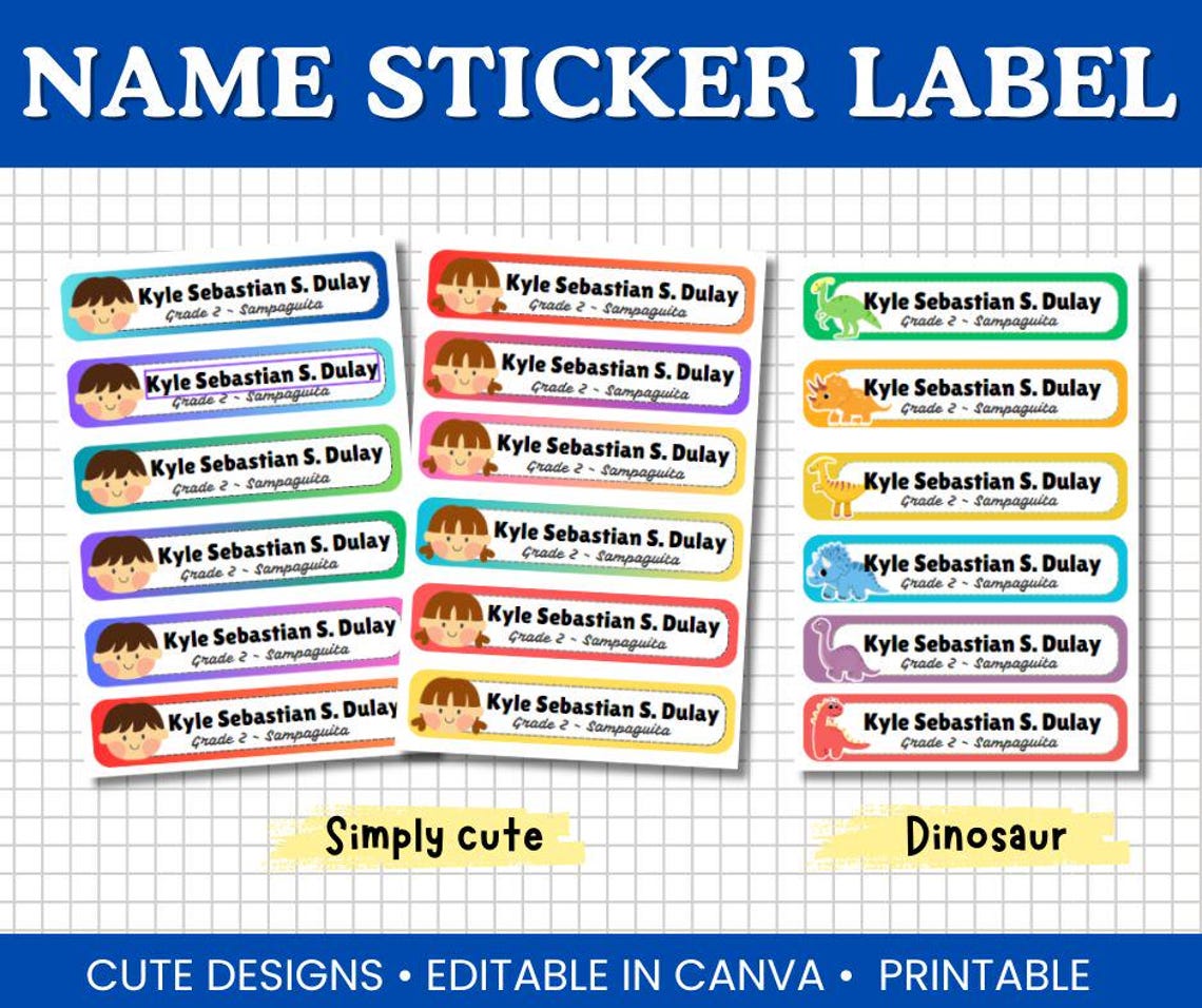 Name Sticker Label for Notebook for Kids Template Stick on Name Labels ...