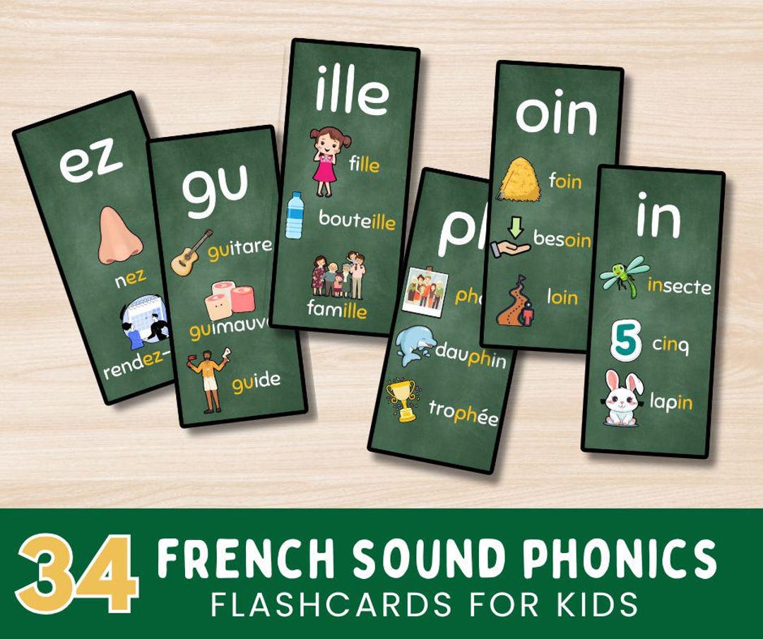 French Phonics Flashcards for Kids | 34 Educational Flashcards for the ...