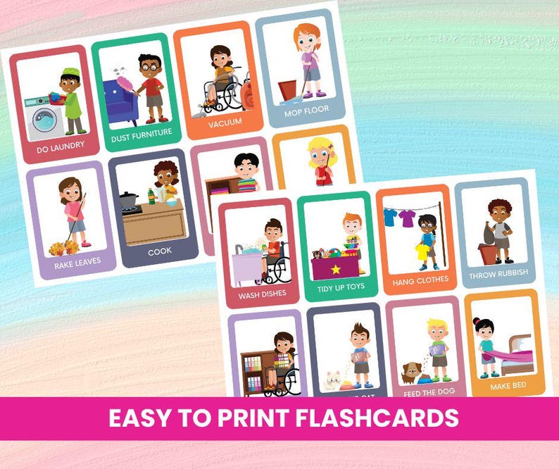 House Chores Printable Flashcards for Kids, Household Chores , Everyday ...