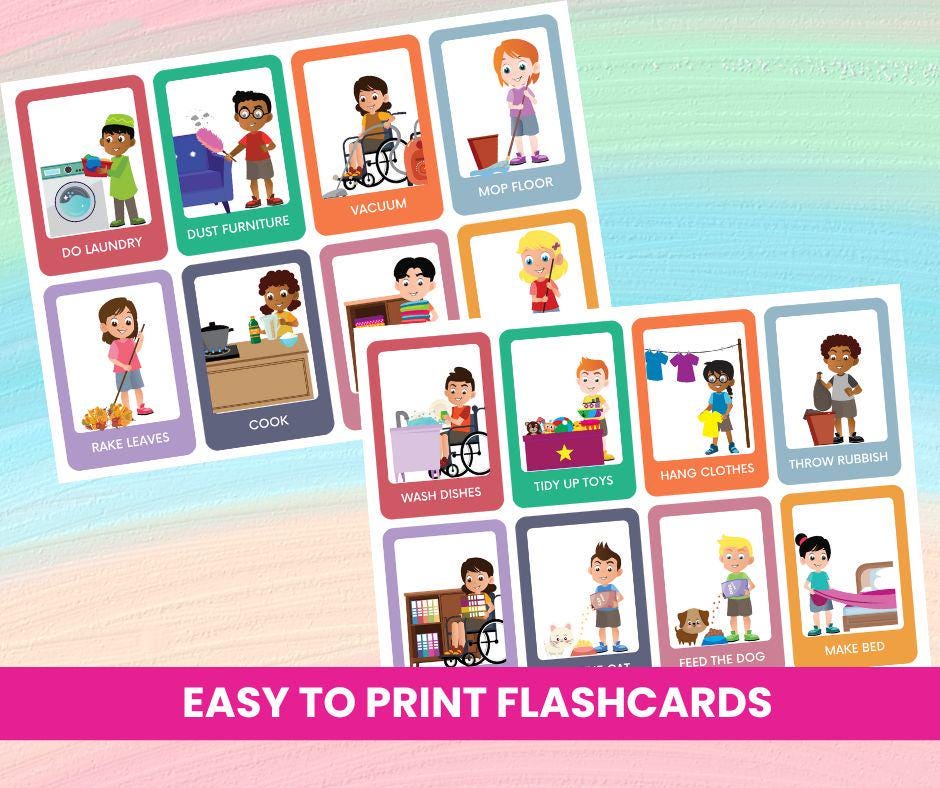 House Chores Printable Flashcards for Kids, Household Chores , Everyday ...