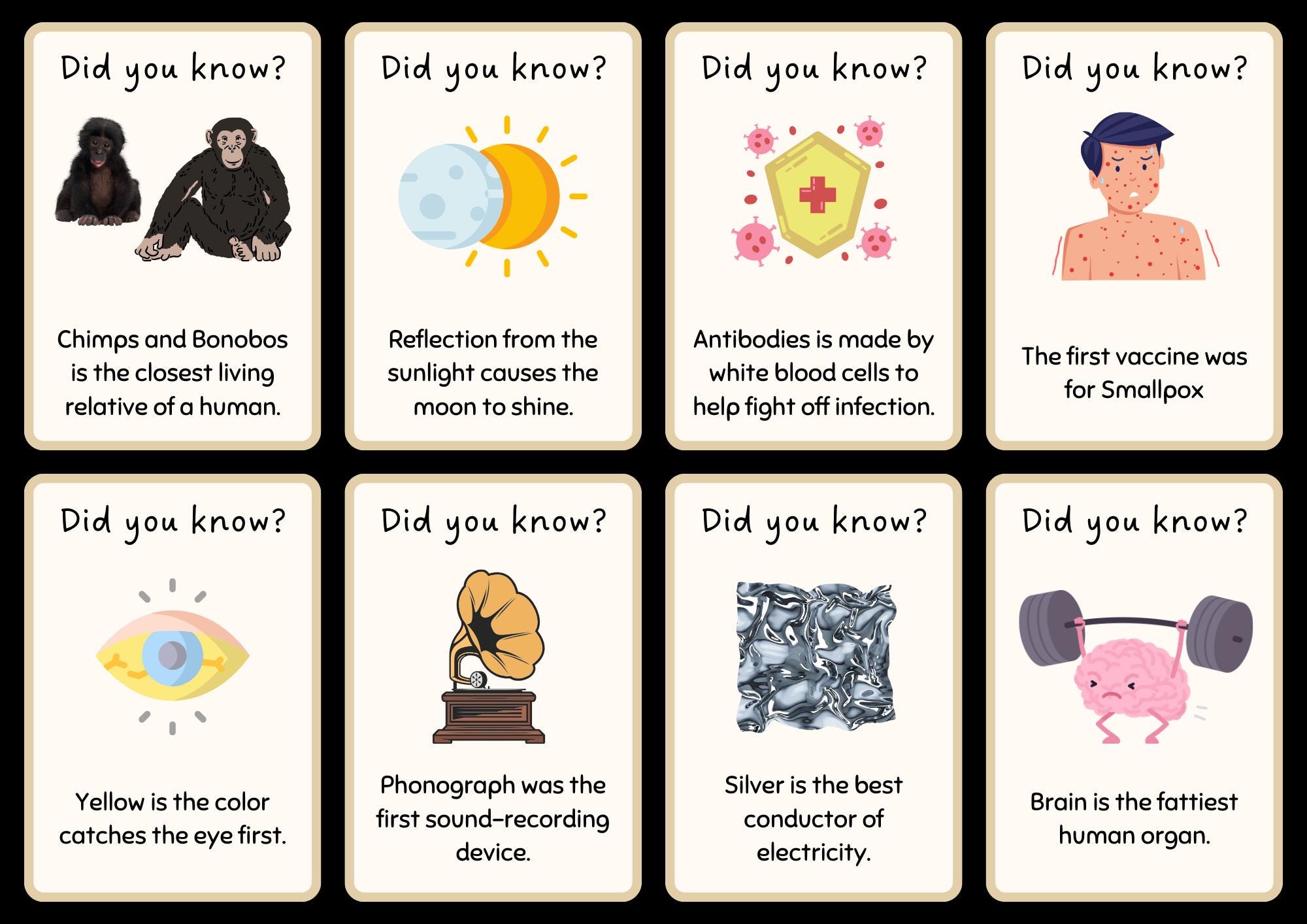 120 Science Trivia Flashcards for Kids | Elementary Science Facts ...