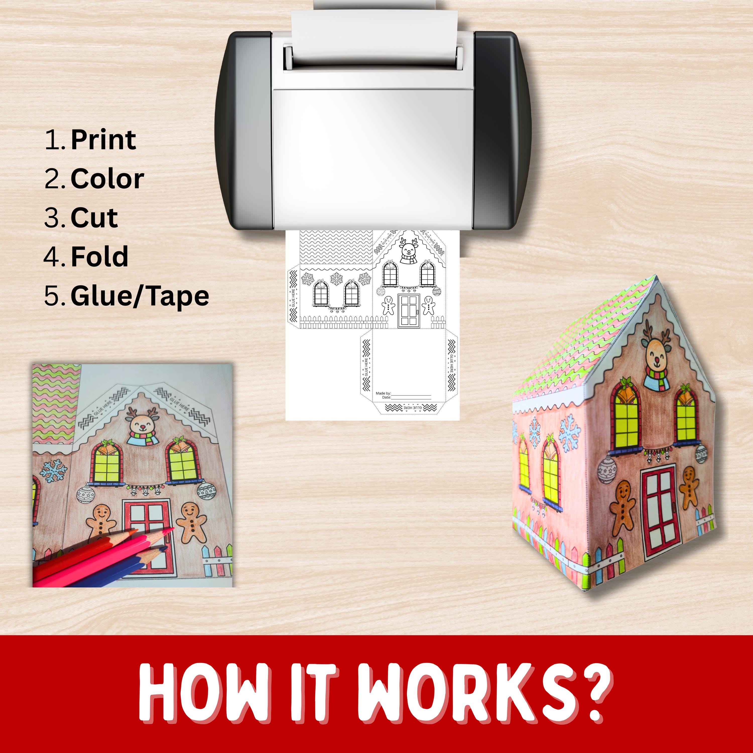 Color & Build Gingerbread House Box Craft Printable 3D Template Set ...
