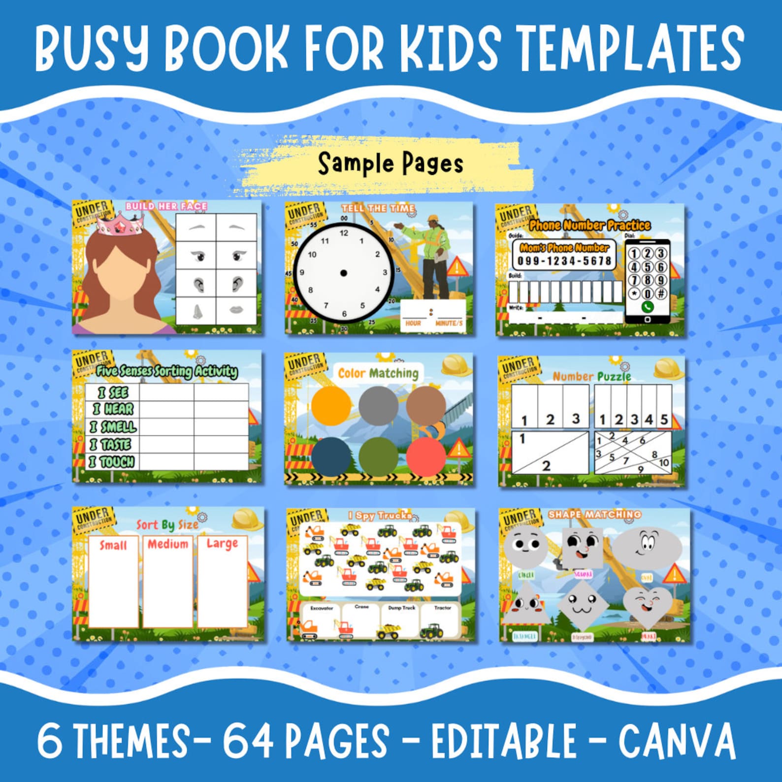 Construction Busy Book Printable for Kids | Activity Binder Template ...