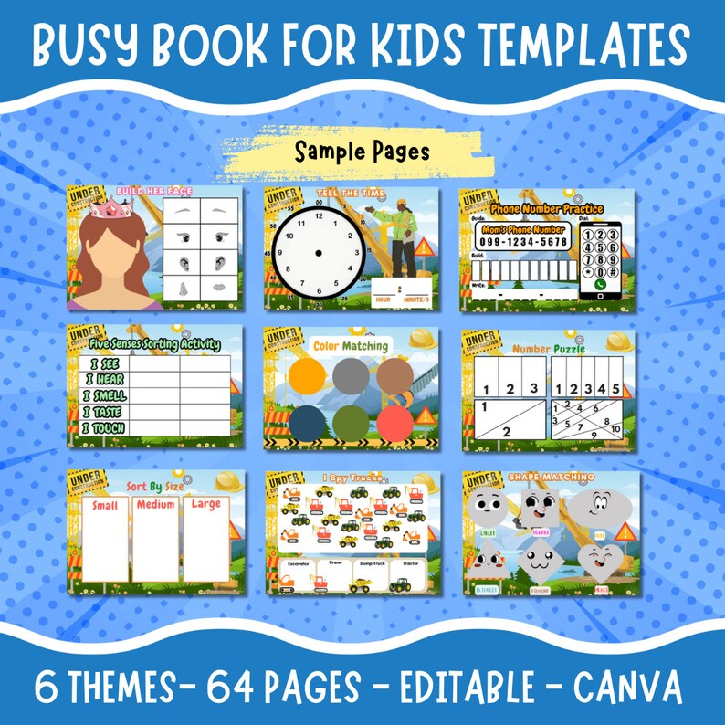 Construction Busy Book Printable for Kids | Activity Binder Template ...
