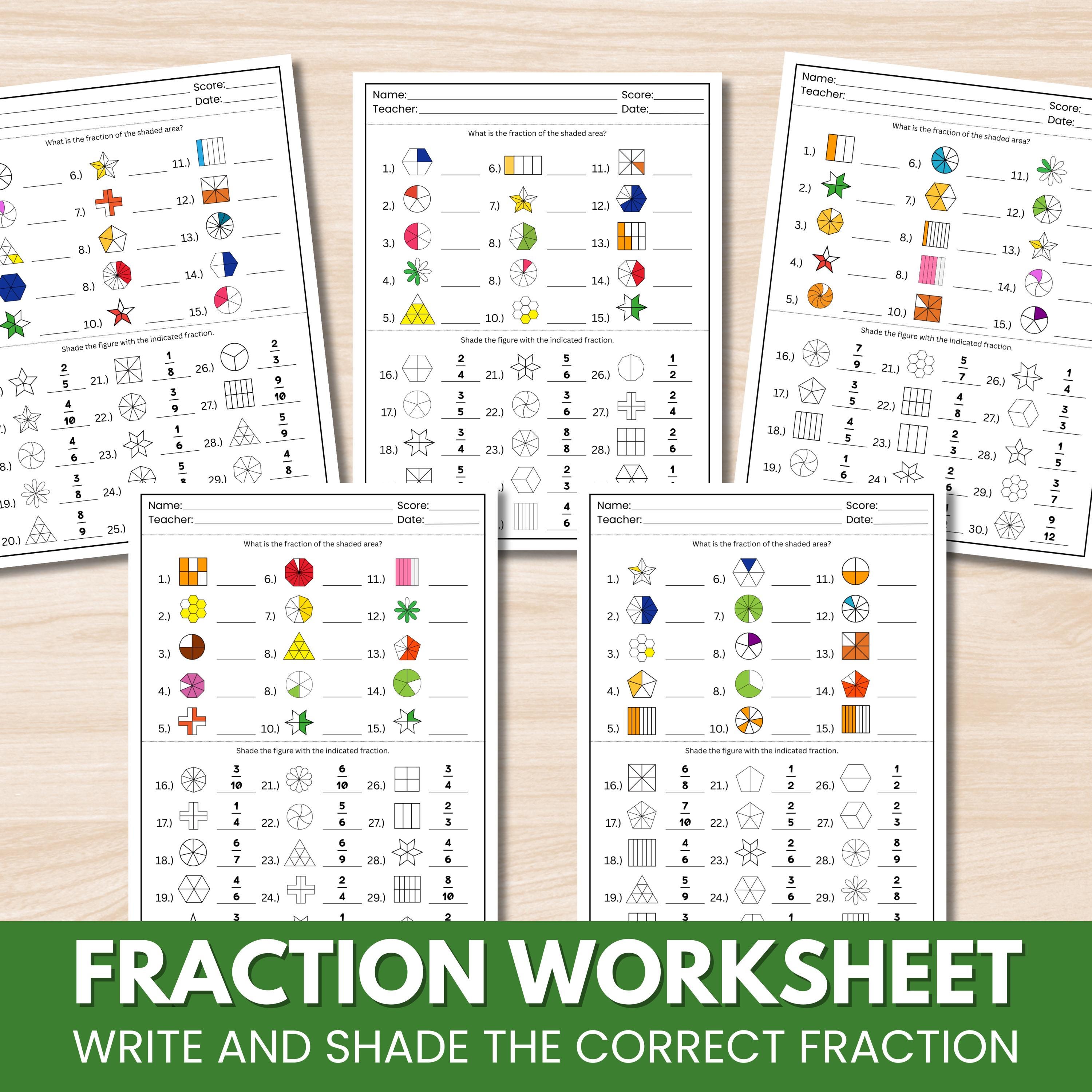 Fraction Fun Worksheet | Shade the Figure & Write the Fraction | 1st ...