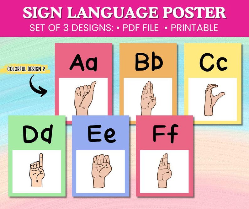 Alphabet Classroom Editable Posters, ASL Letter Templates, Cute Rainbow ...