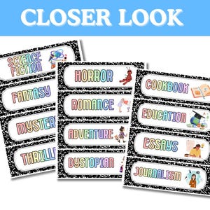 Classroom Library Labels by Genre & Topic for Book Bins and Bookshelves ...