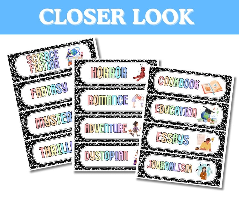 Classroom Library Labels by Genre & Topic for Book Bins and Bookshelves ...