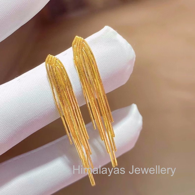 24K Pure Gold, 24K Gold Earrings, Gold Tassel Earrings, Long Tassel Earrings, Gold Long Earrings ...
