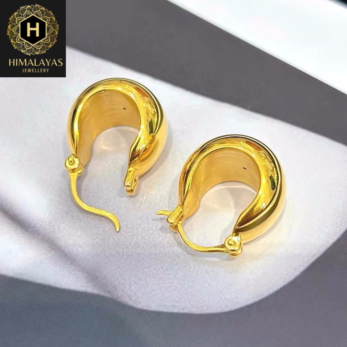 24K Pure Gold, 24K Gold Earrings, Gold U Shape Earrings, Gold Hoop ...