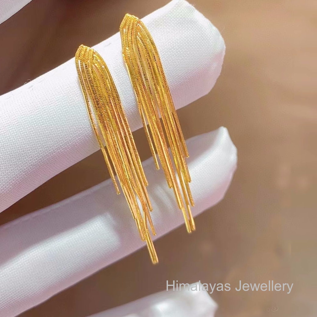24K Pure Gold, 24K Gold Earrings, Gold Tassel Earrings, Long Tassel ...