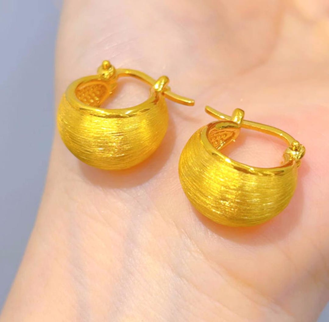 24K Pure Gold, 24K Gold Earrings, Gold U Shape Earrings, Gold Hoop Earrings, Gold Huggies, 24K ...