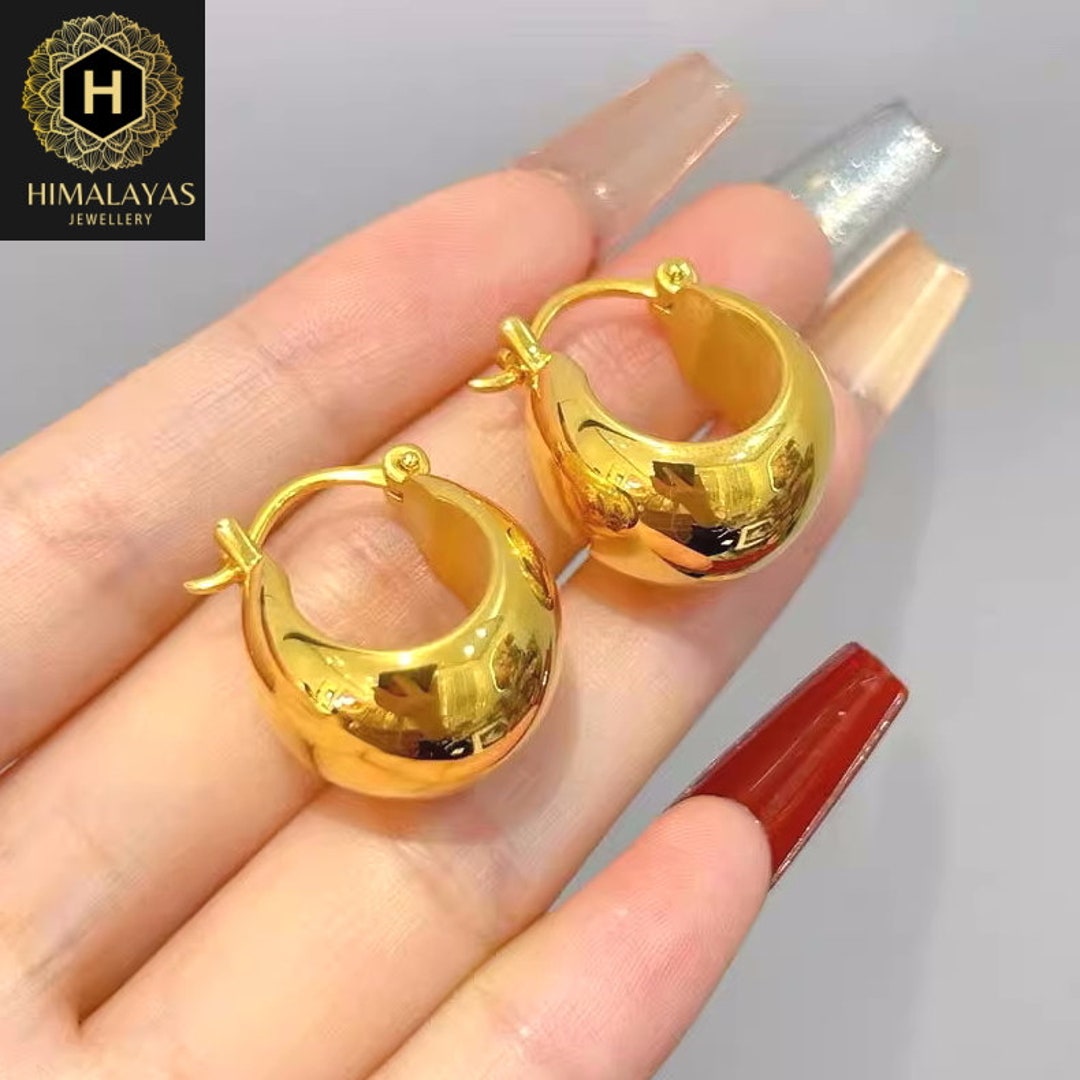 24K Pure Gold, 24K Gold Earrings, Gold U Shape Earrings, Gold Hoop Earrings, Gold Huggies, 24K ...