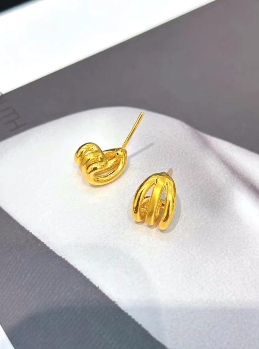 24K Pure Gold, 24K Gold Earrings, Gold U Shape Earrings, Gold Hoop Earrings, Gold Huggies, 24K ...