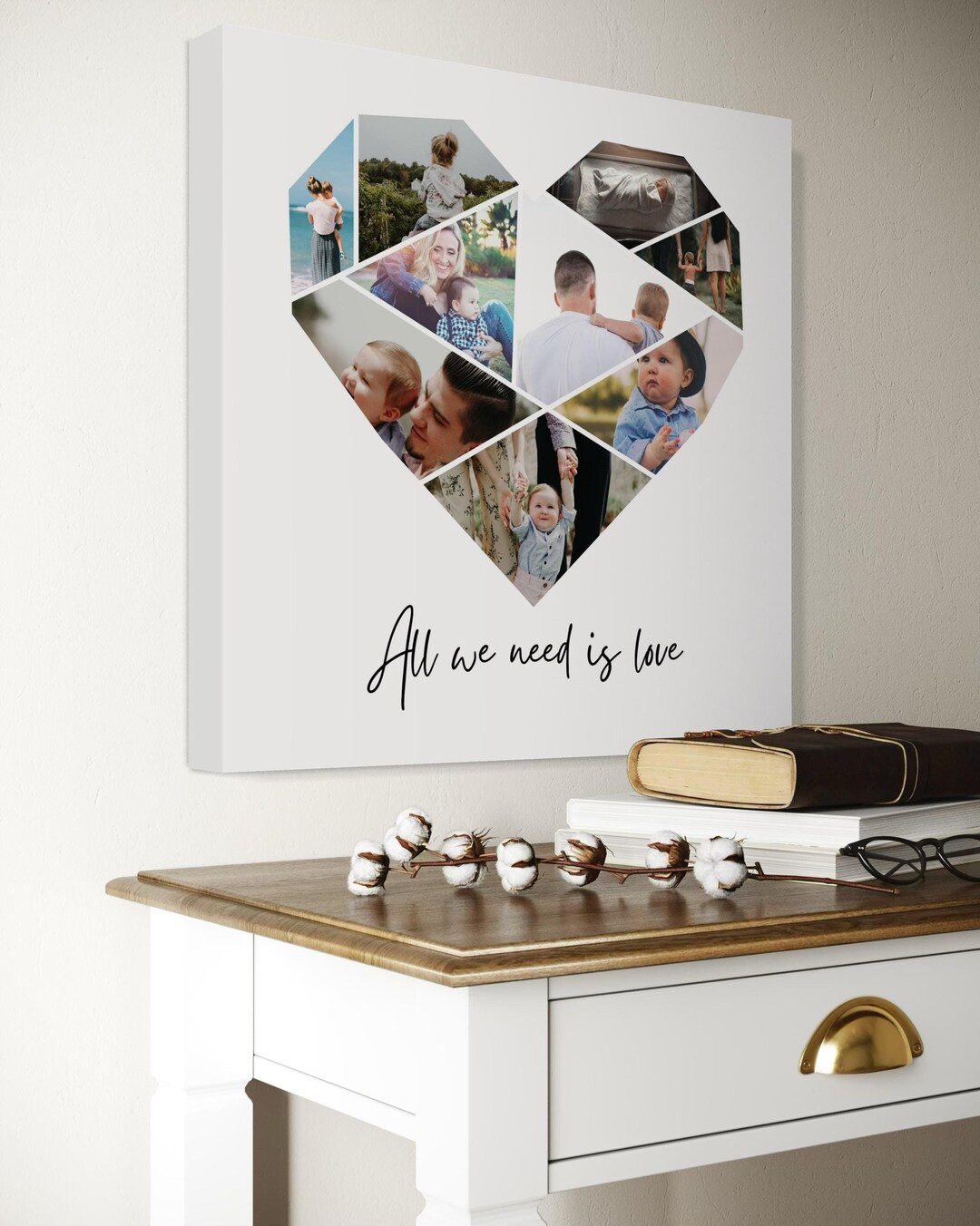 Personalized Photo Collage Heart Canvas Print – Custom Wall Art Gift ...