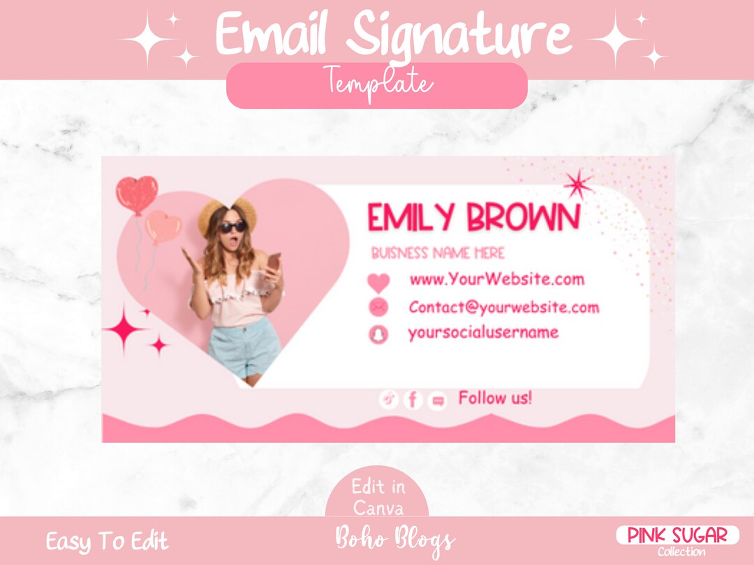 Pink Email Signature Template, Editable Email Footer Template ...