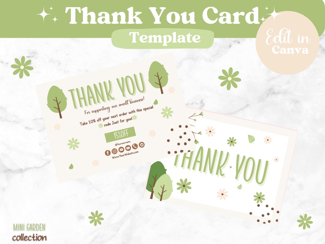 Thank You Card Editable Template for Small Business, Cottage Core ...