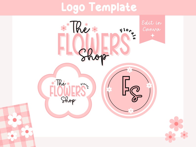 Logo Design Template, Editable in Canva Floral Pink Logo Design for ...