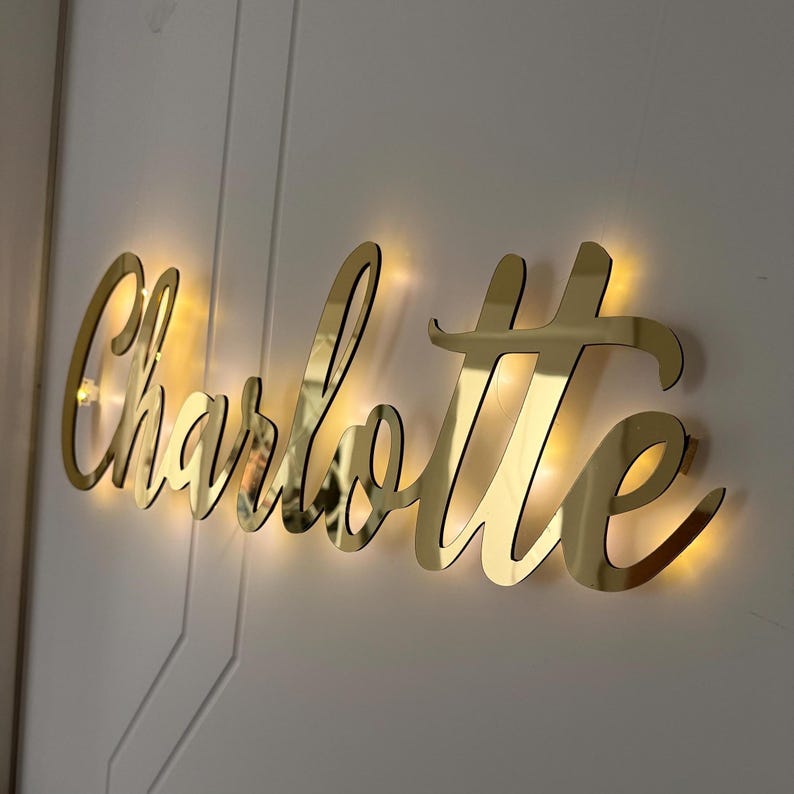 Personalized LED Name Sign, Gold Acrylic Custom Name Wall Decor, Baby ...