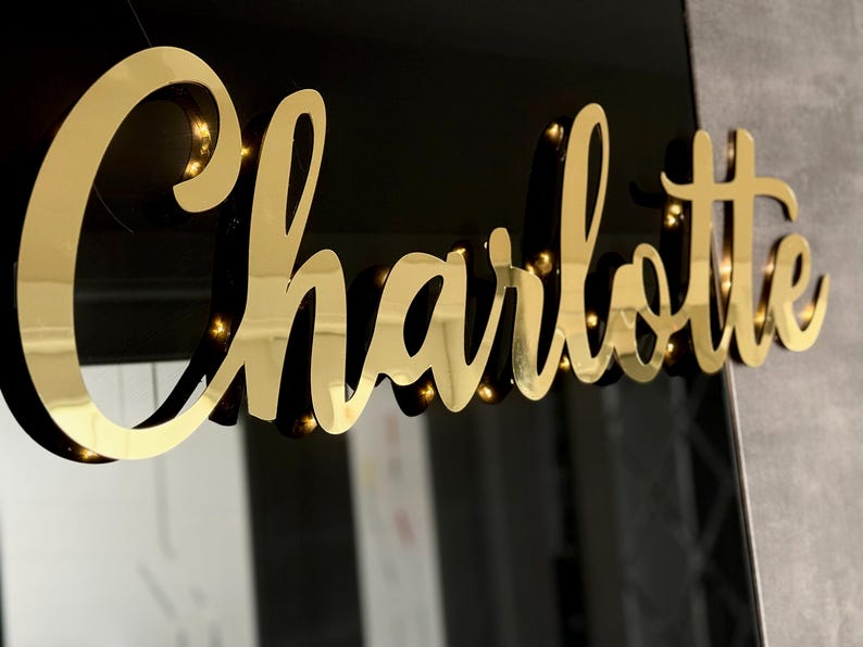 Personalized LED Name Sign, Gold Acrylic Custom Name Wall Decor, Baby ...