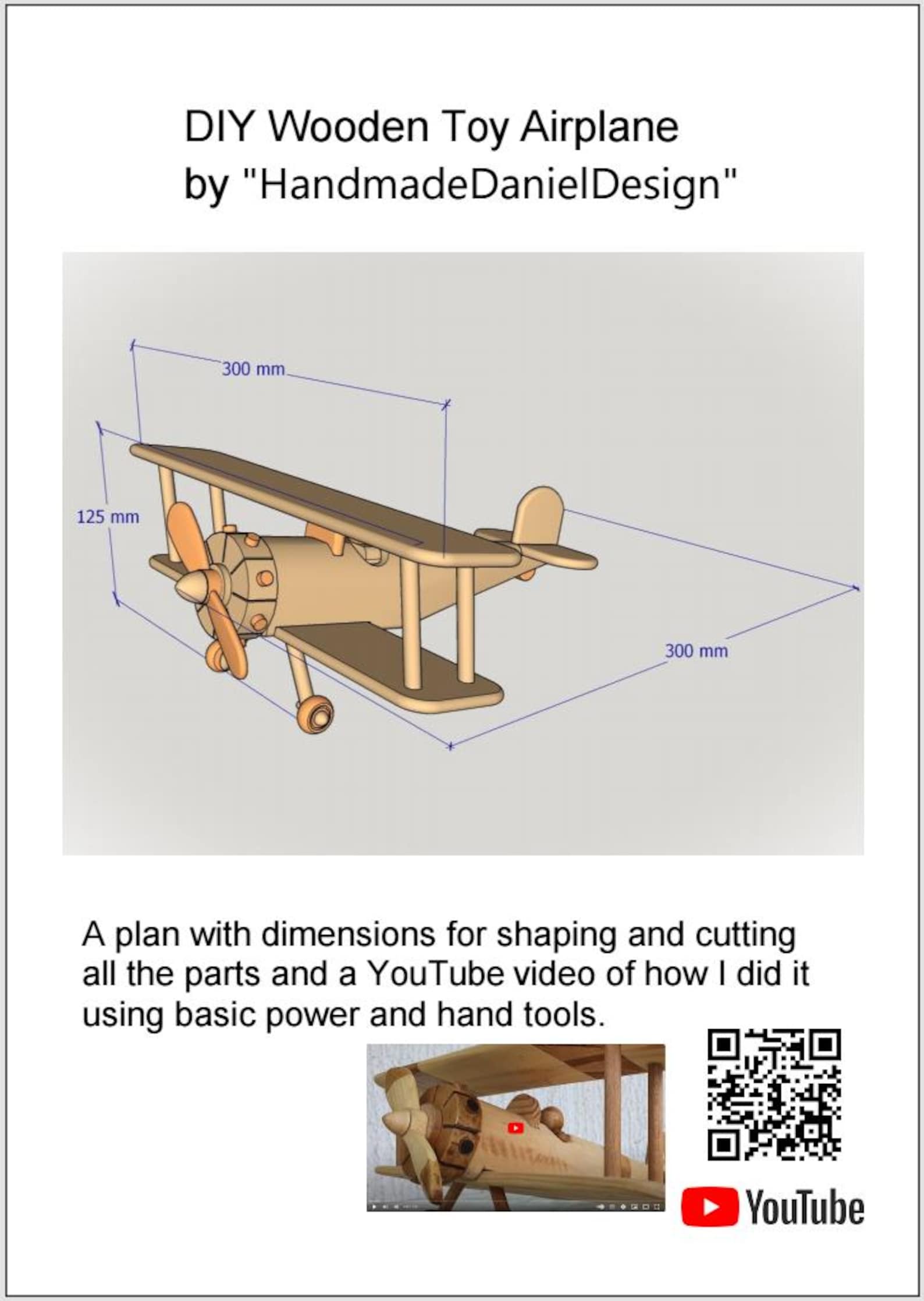DIY Wooden Toy Airplane / Plan With Dimensions for Shaping and Cutting ...