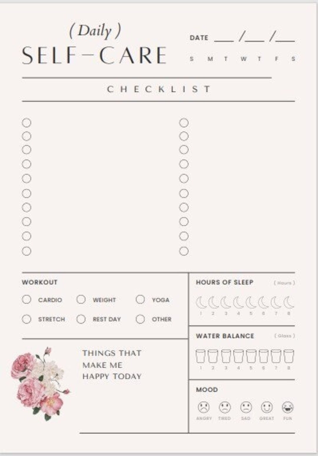 Daily Self Care Checklist - Etsy