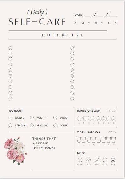 Daily Self Care Checklist - Etsy