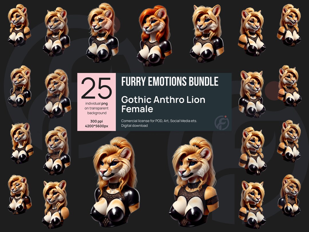 YCH Furry Art Custom 25 Gothic Anthro Lion Female Fursona Emote ...