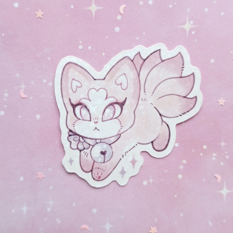 Pink Kitsune Fox Holo Sticker Cute Vinyl Waterproof Decals - Etsy