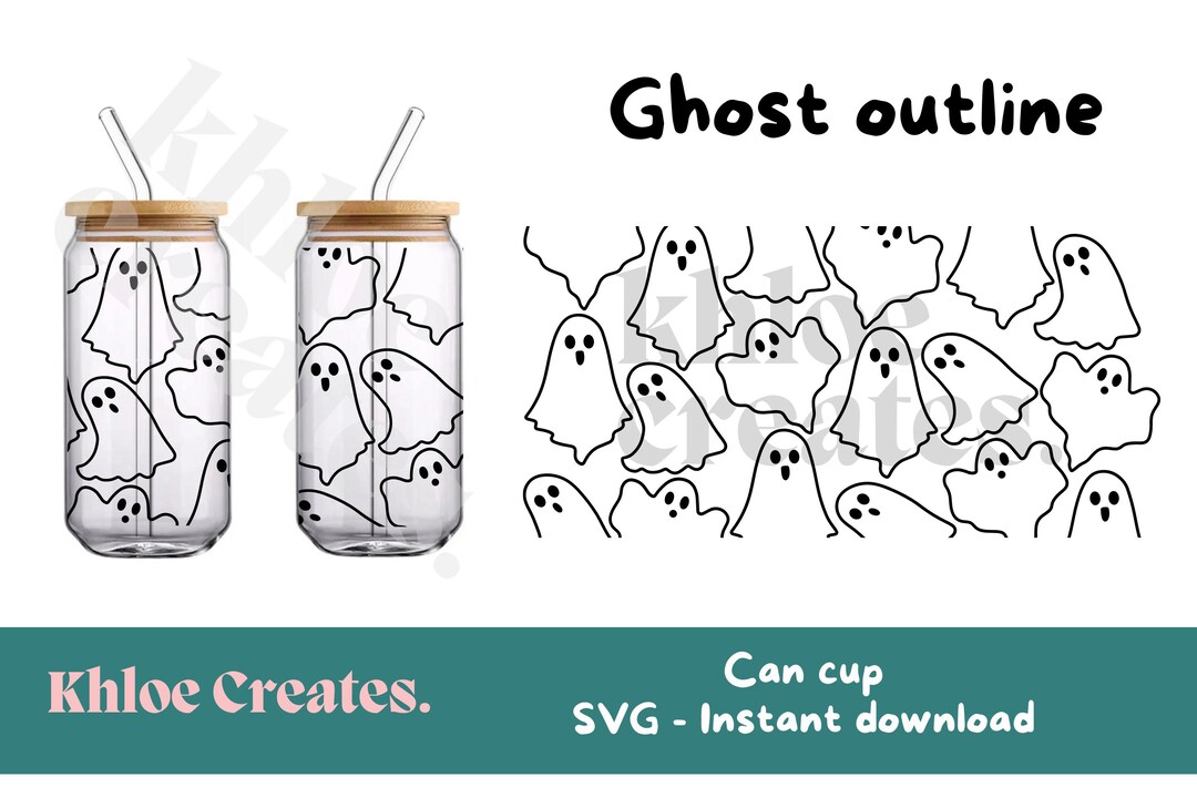 Ghost Outline Can Cup SVG Full Wrap Cutting File 16oz Glass Cup ...
