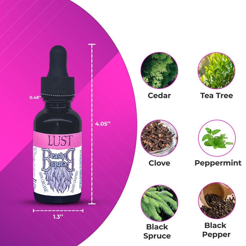 Beasty Beards Lust-100%organic Premium Beard Oil-black Pepper,cedar,clove,peppermint,spruce,tea ...