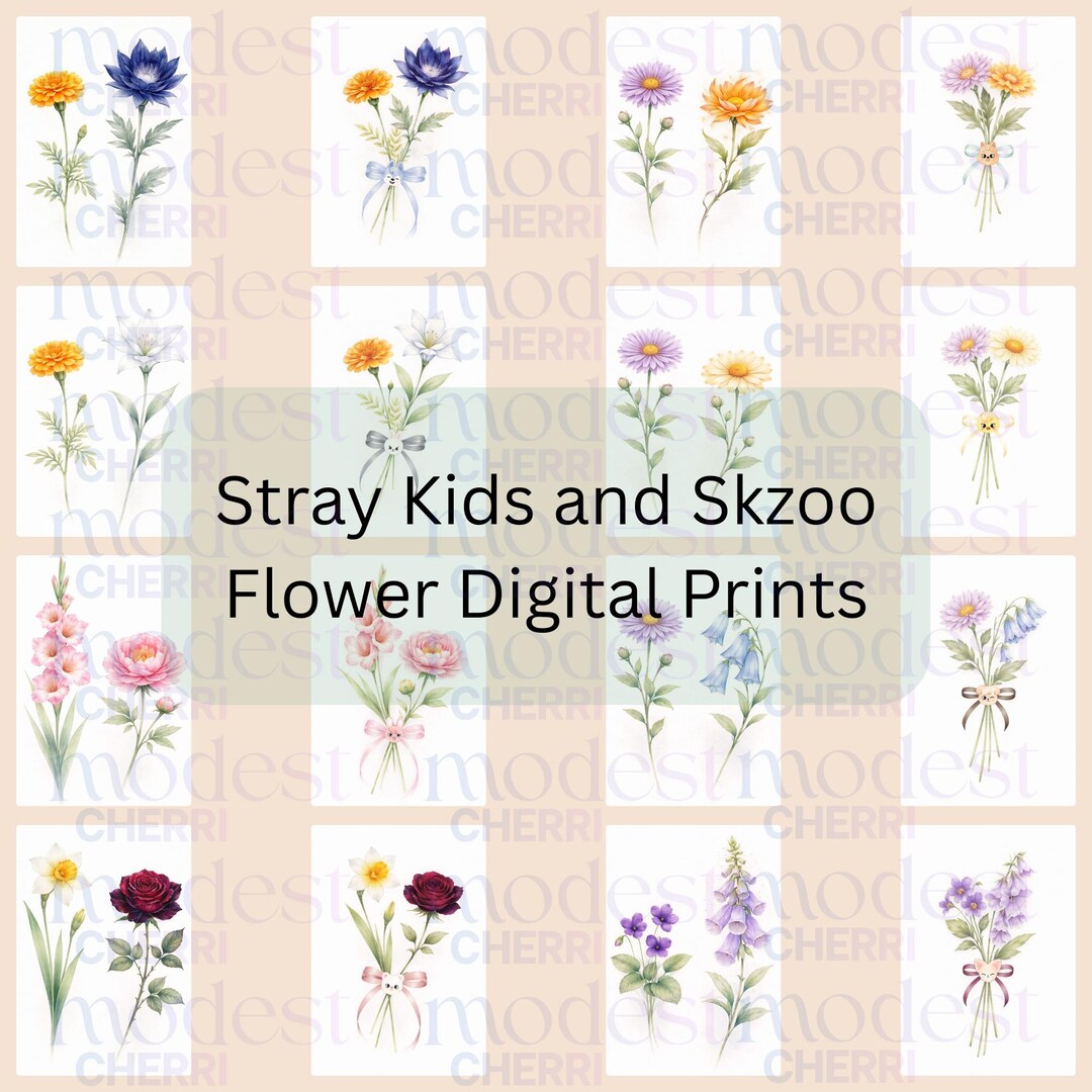 16 Stray Kids Birth Flower X SKZOO Floral Art Set, Botanical Watercolor ...