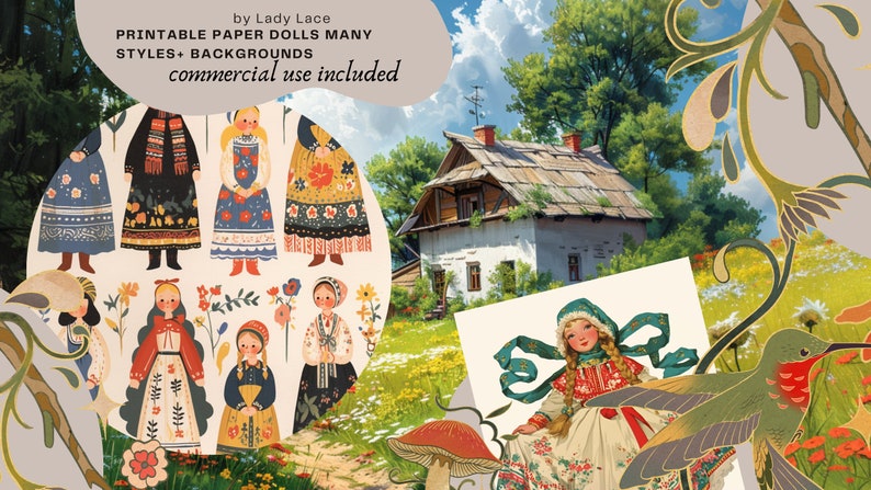 Folk Whimsy Dolls Printable Paper Doll Journaling Supplies Paper Doll ...