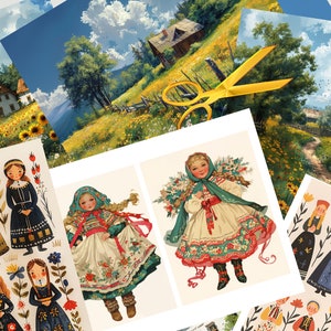 Folk Whimsy Dolls Printable Paper Doll Journaling Supplies Paper Doll ...