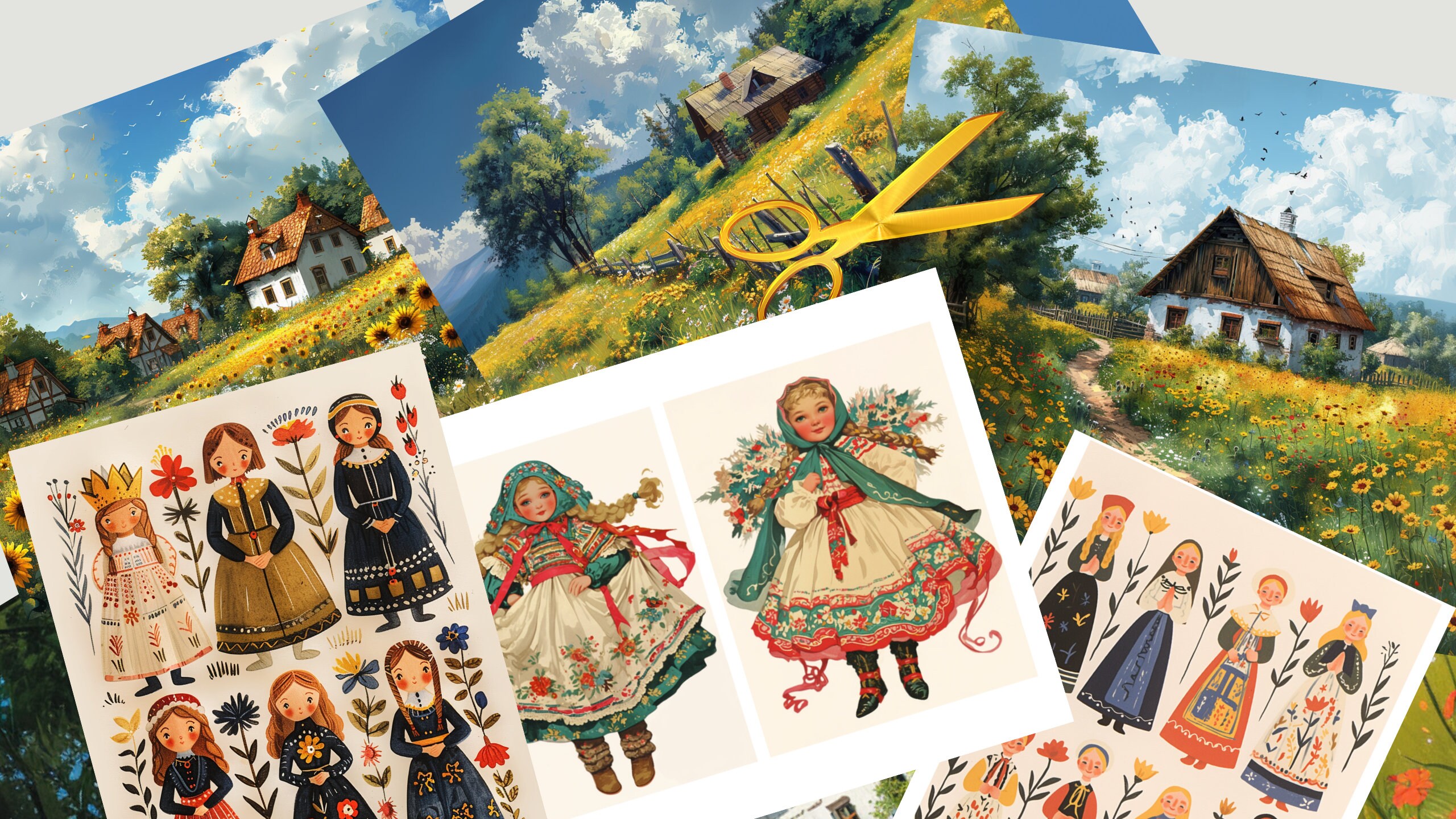 Folk Whimsy Dolls Printable Paper Doll Journaling Supplies Paper Doll ...