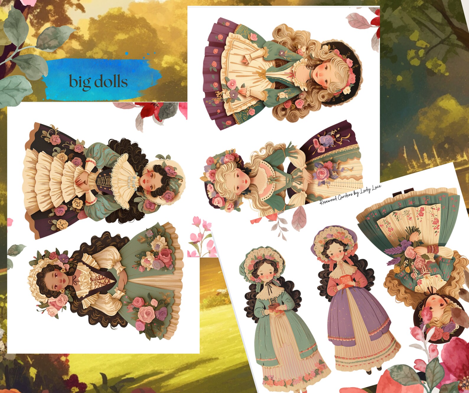 Rosewood Garden Paper Dolls Kit Paper Printable Kit Junk Journal Cut ...