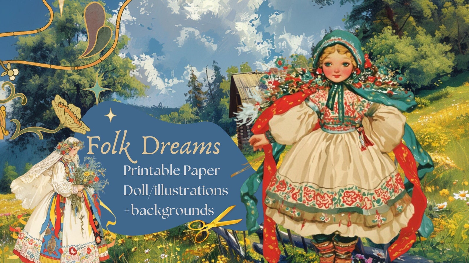 Folk Whimsy Dolls Printable Paper Doll Journaling Supplies Paper Doll ...