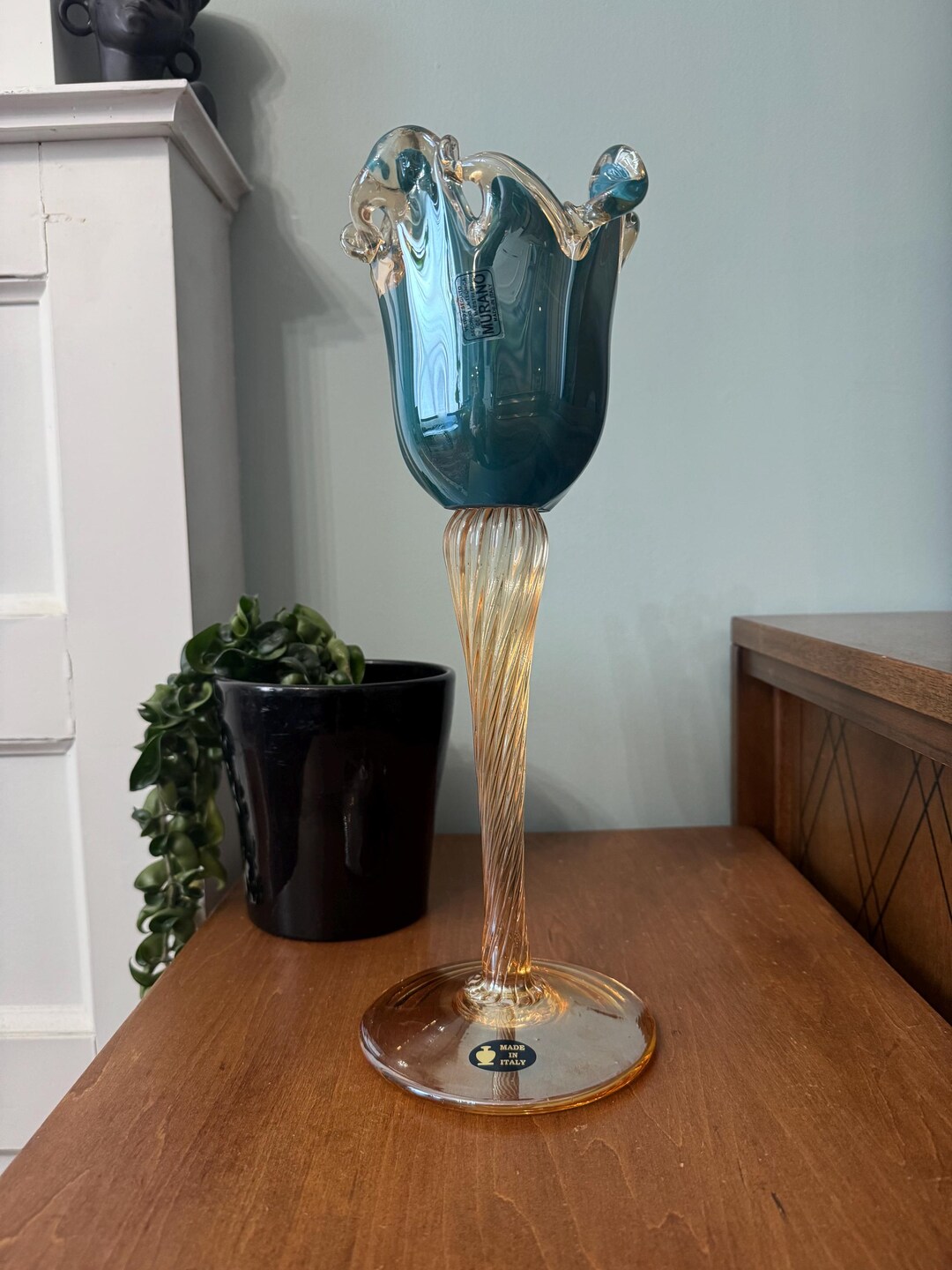 Vintage Murano Style Glass Trumpet Tulip Vase - Etsy