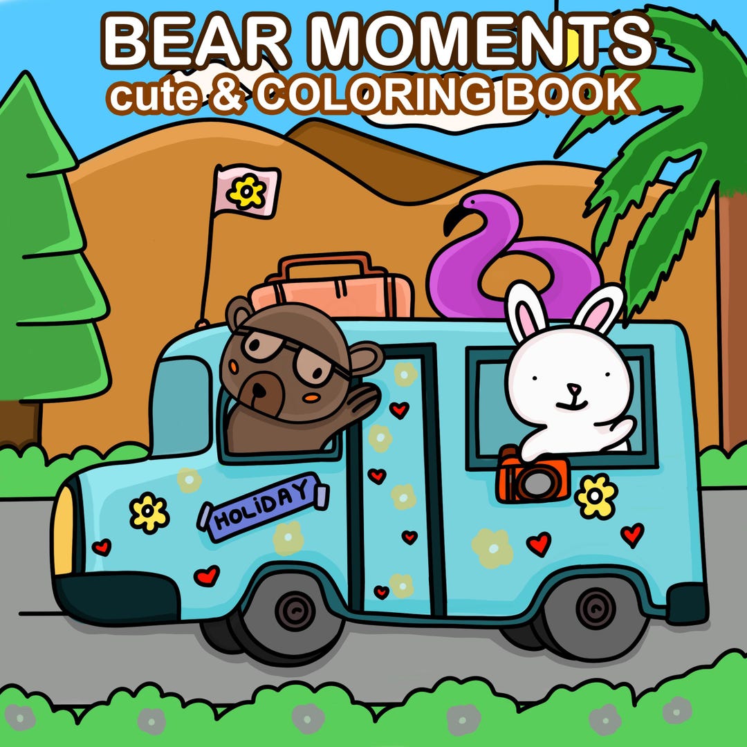 BEAR Moments Digital Coloring Book 5 Pages Instant Download,cozy ...