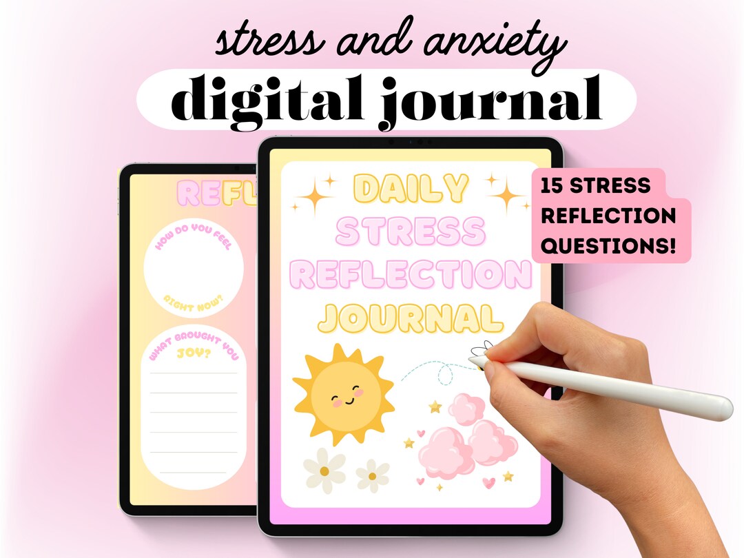 Stress Reflection Daily Digital Anxiety Journal Gratitude Mood Tracker ...