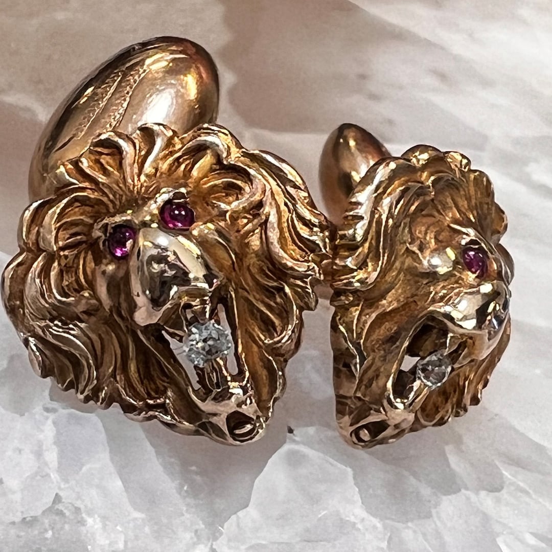 14K Gold Diamond and Ruby Lions Head, Gargoyle Cuff Links Cufflinks - Etsy