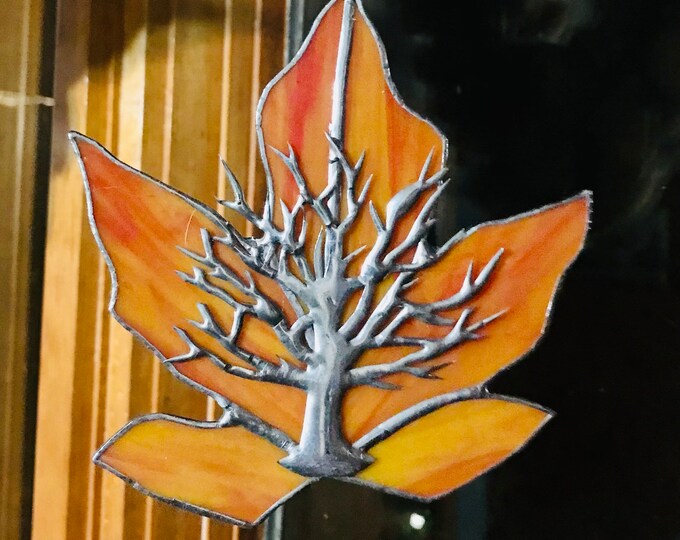 Stained Glass Fall Leaf Suncatcher Sun Catcher With Copper Overlay - Etsy