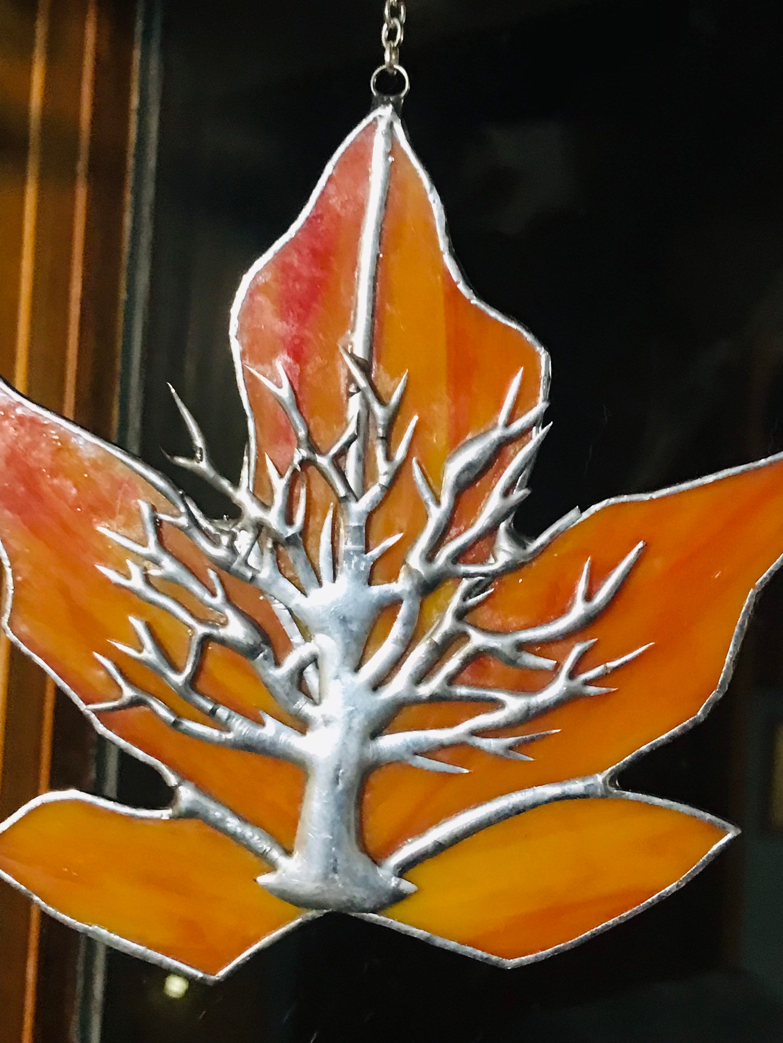 Stained Glass Fall Leaf Suncatcher Sun Catcher With Copper | Etsy