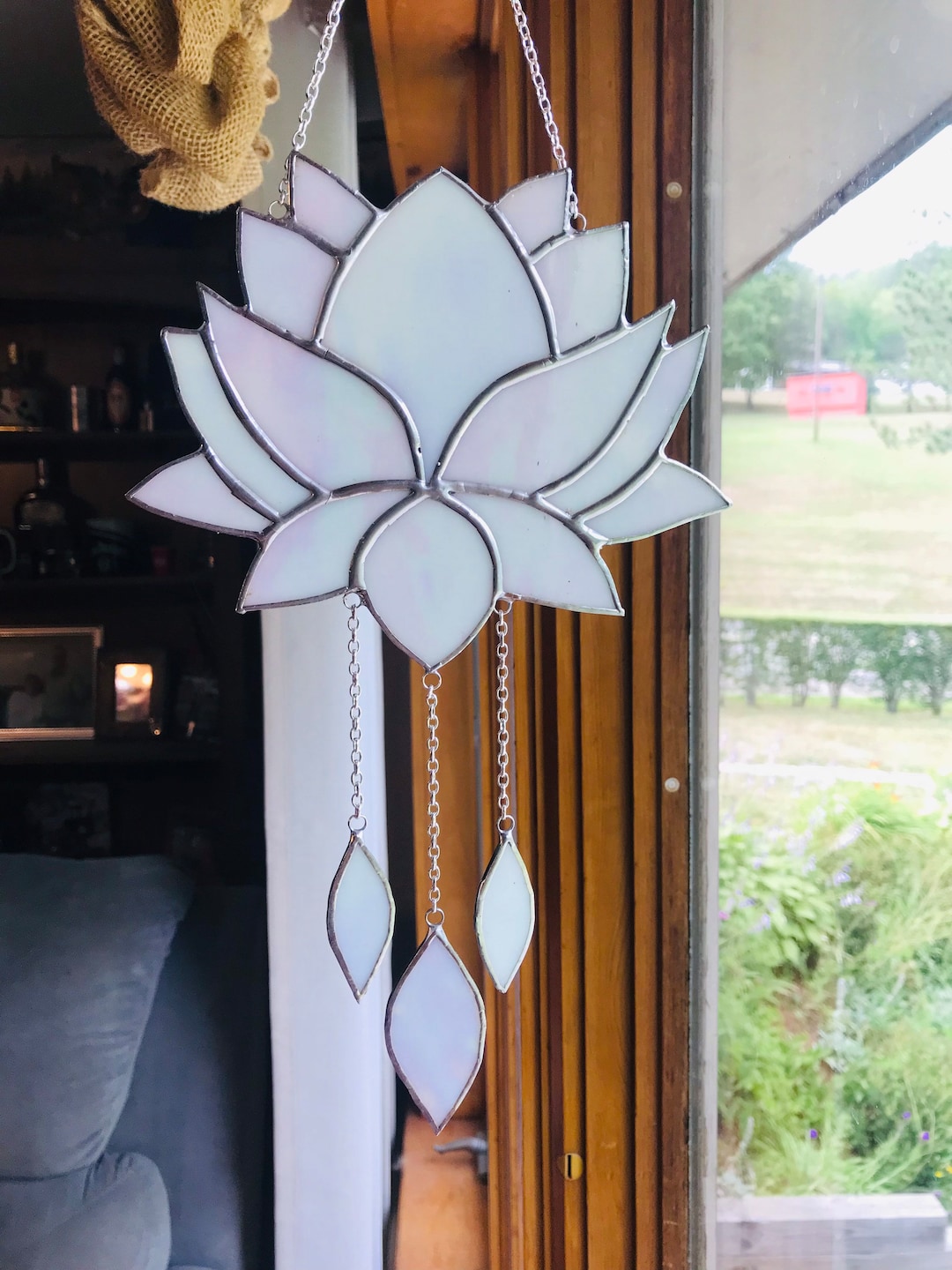 Lotus Flower Windchime Stained Glass Wind Chimes Suncatcher Sun Catcher ...