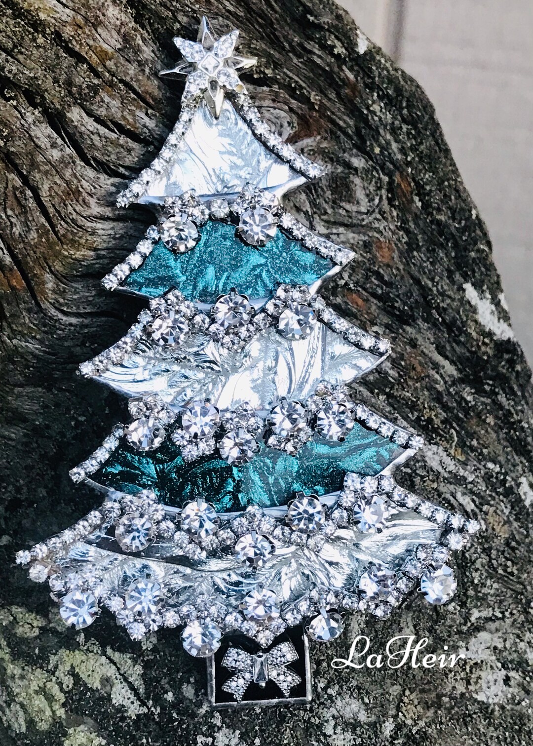 Vintage Rhinestone Christmas Tree Brooch Pin Signed Laheir - Etsy