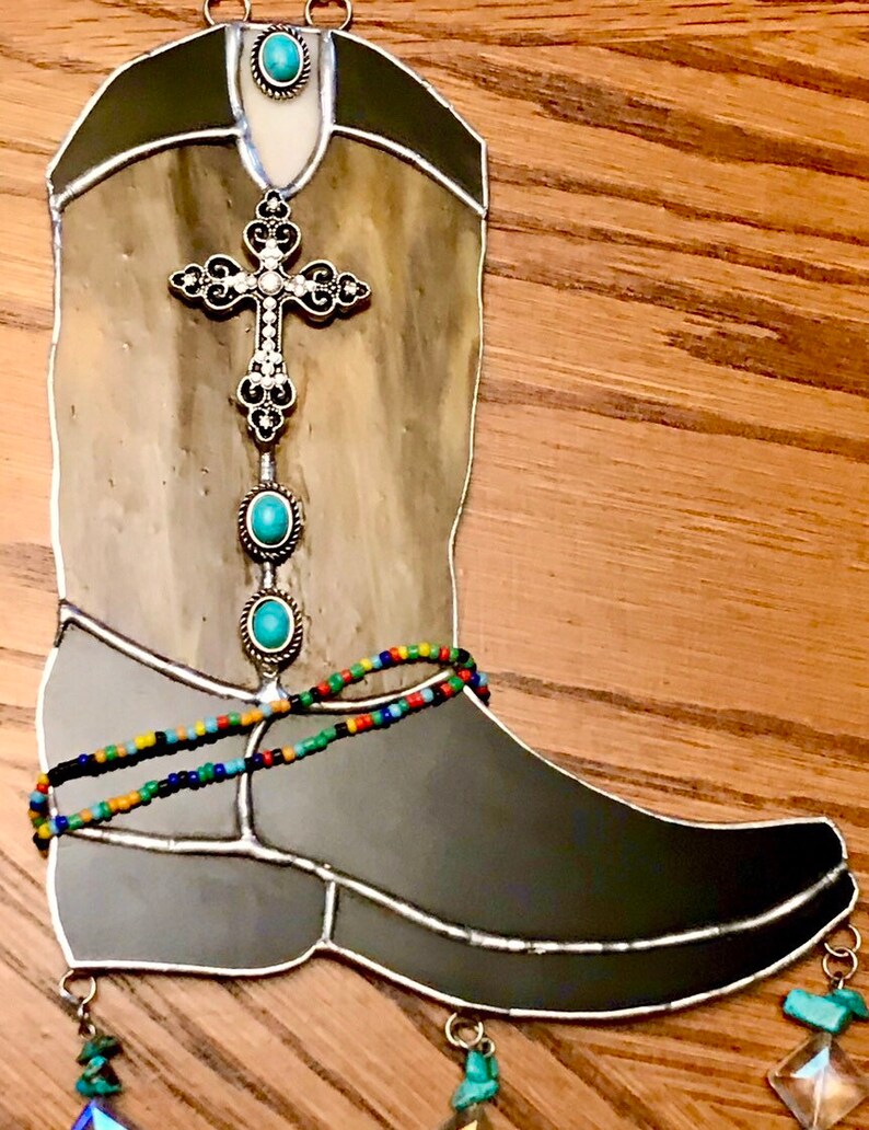 Stained Glass Western Cowboy Boot Sun Catcher Wind Chime : - Etsy