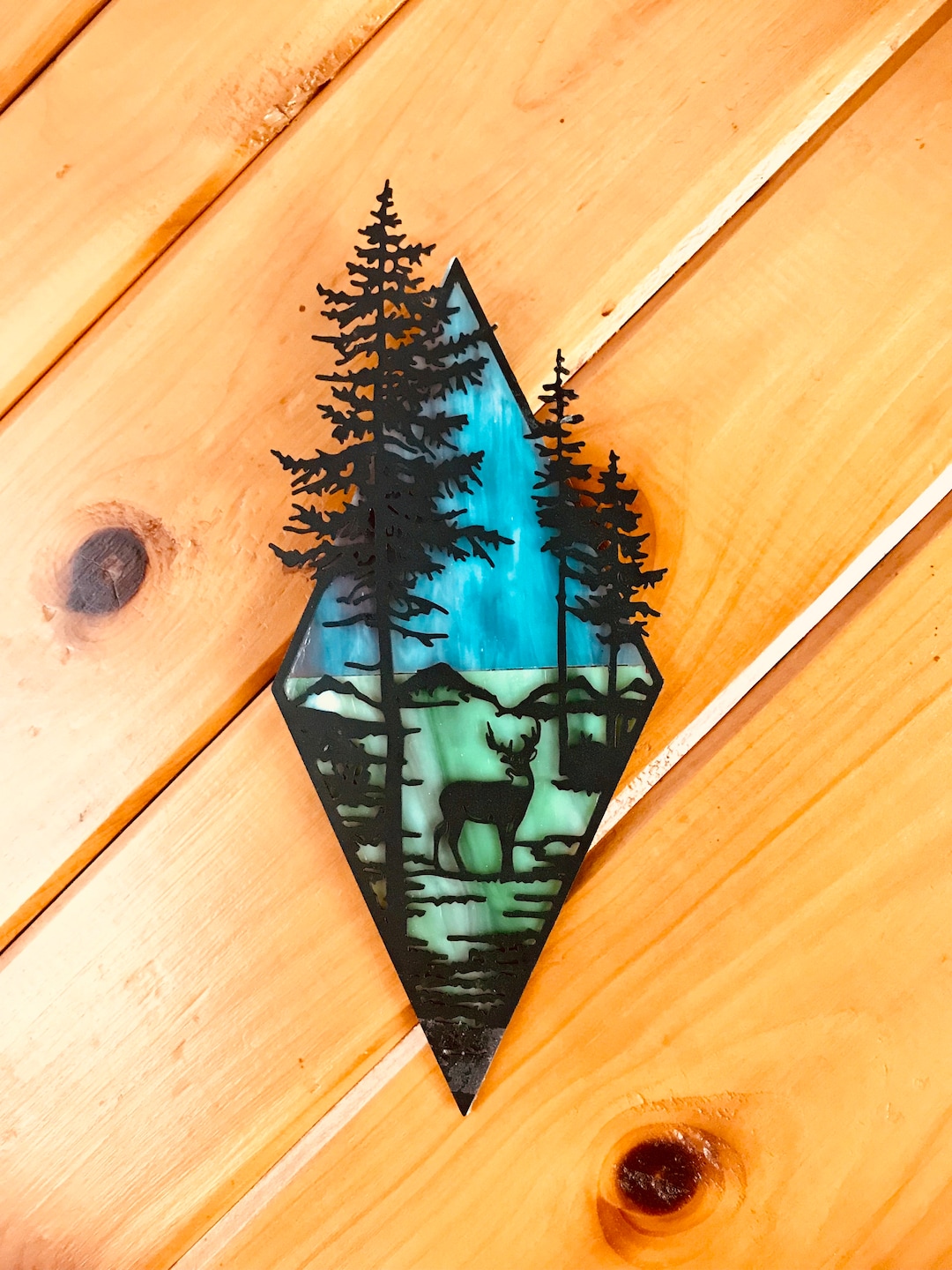 Stained Glass Deer Buck in Woods Suncatcher Hunting Scene Designed by ...