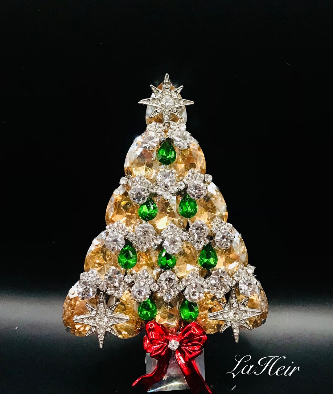 Vintage Rhinestone Christmas Tree Brooch Pin Signed Laheir Gorgeous ...
