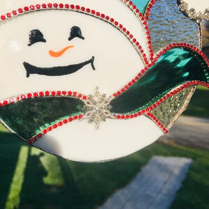 SNOWMAN Stained Glass Christmas Snowman Suncatcher Windchime Glass ...